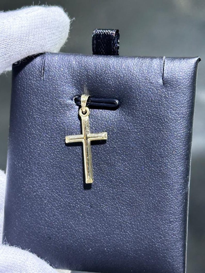 14k Solid Yellow Gold & Beveled Edge Unique Hand Made Design Cross ...