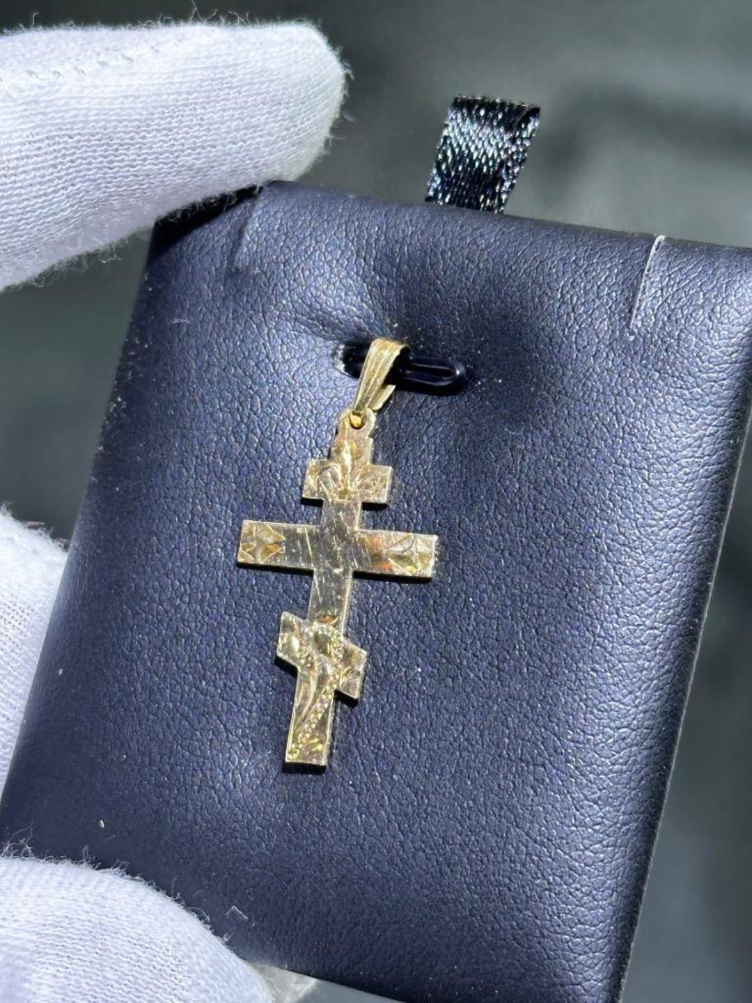 14k Solid Yellow Gold Unique Hand Engraved Cross Pendant Charm 1.6 ...