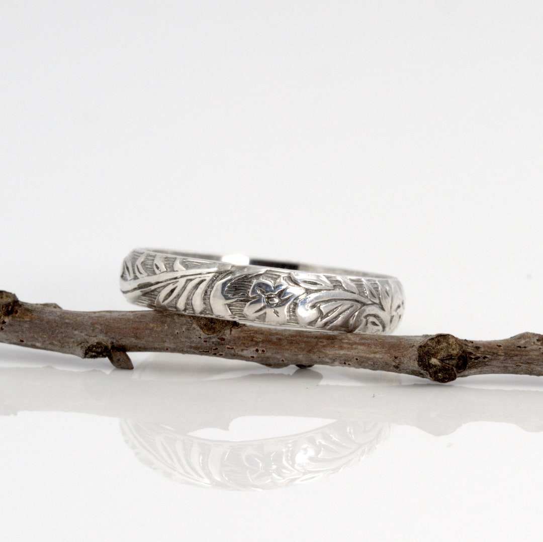 Floral Silver Ring - Sterling Silver - Flower Ring - Pattern Wire Ring ...