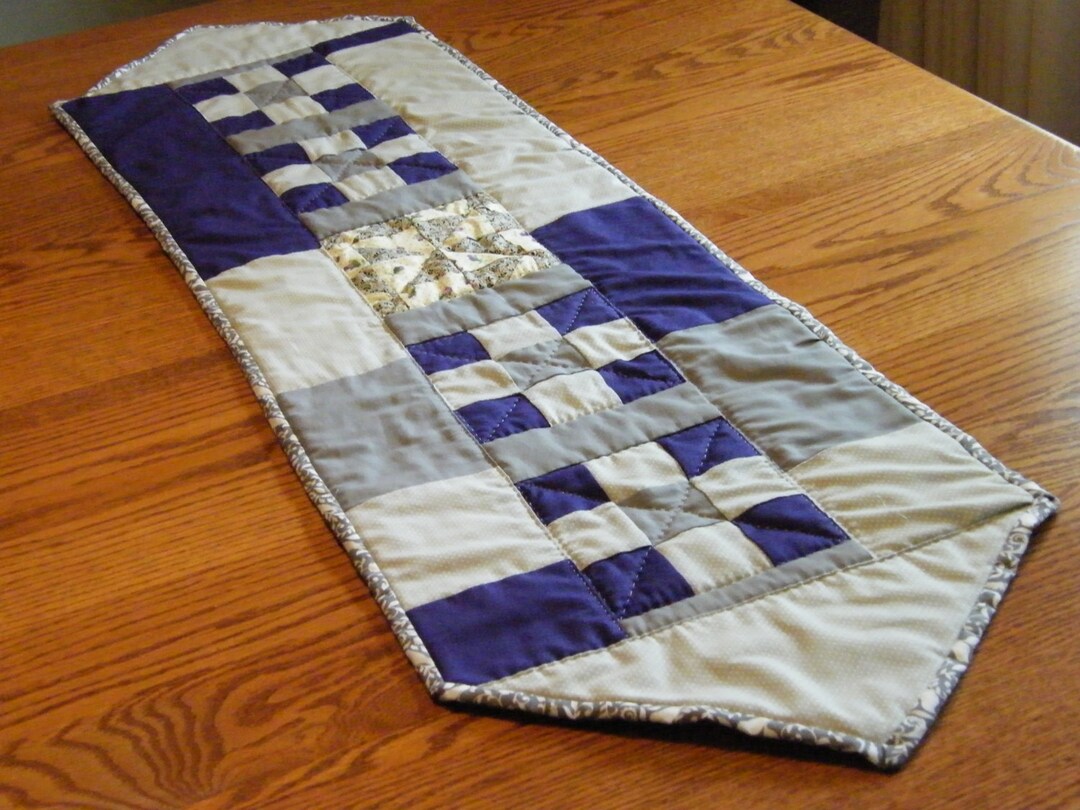Quilted Table Runner, Hand Quilted Table Topper, Pin Wheel & Square ...