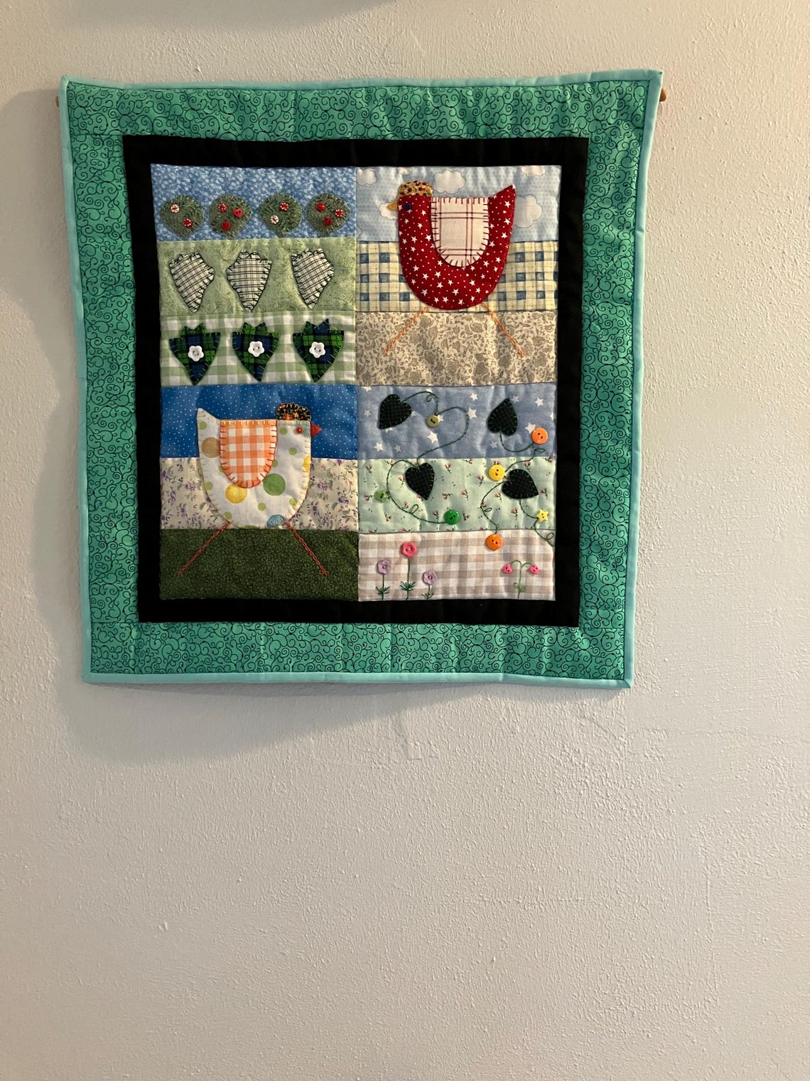 Hand Quilted Chicken Wall Hanging, Primitive Wall Quilt, Rustic ...