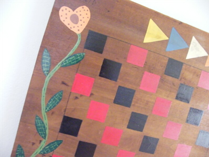Hand Painted Primitive Checkerboard, Rustic Game Board With Painted ...