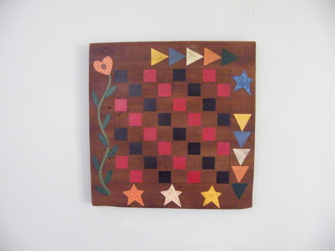 Hand Painted Primitive Checkerboard, Rustic Game Board With Painted ...