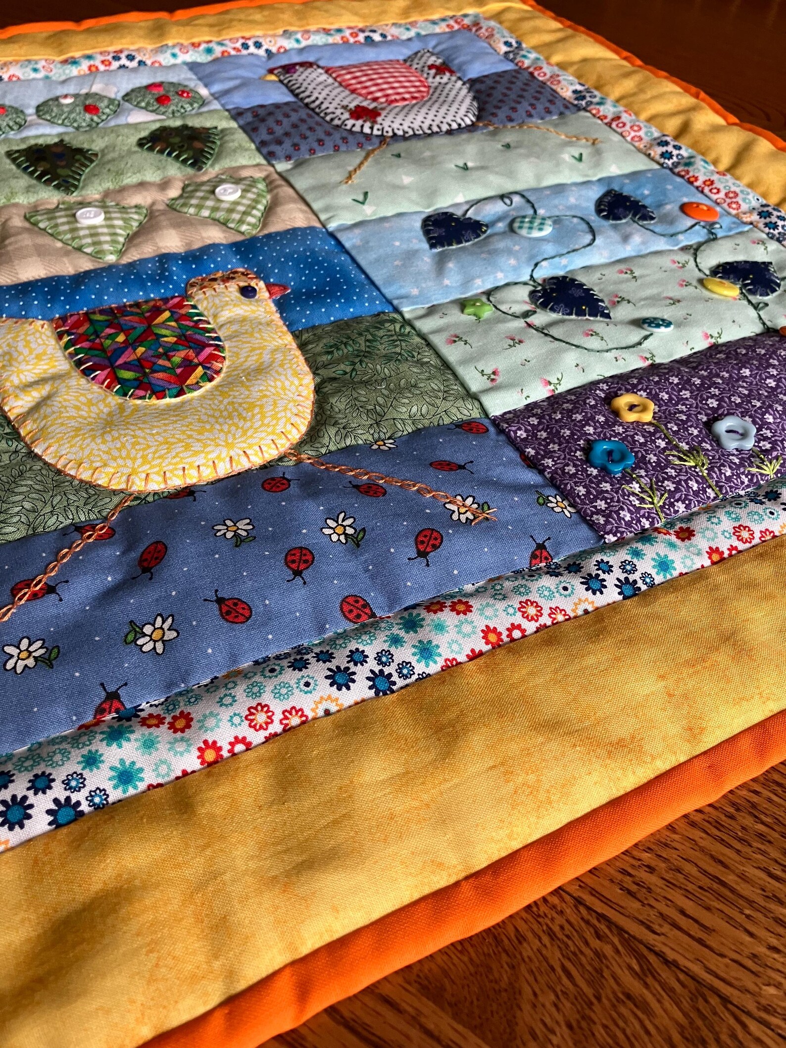 Hand Quilted Chicken Wall Hanging, Primitive Wall Quilt, Rustic ...