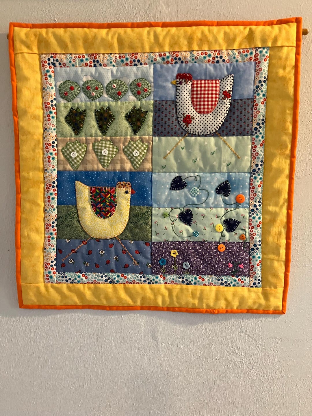Hand Quilted Chicken Wall Hanging, Primitive Wall Quilt, Rustic ...
