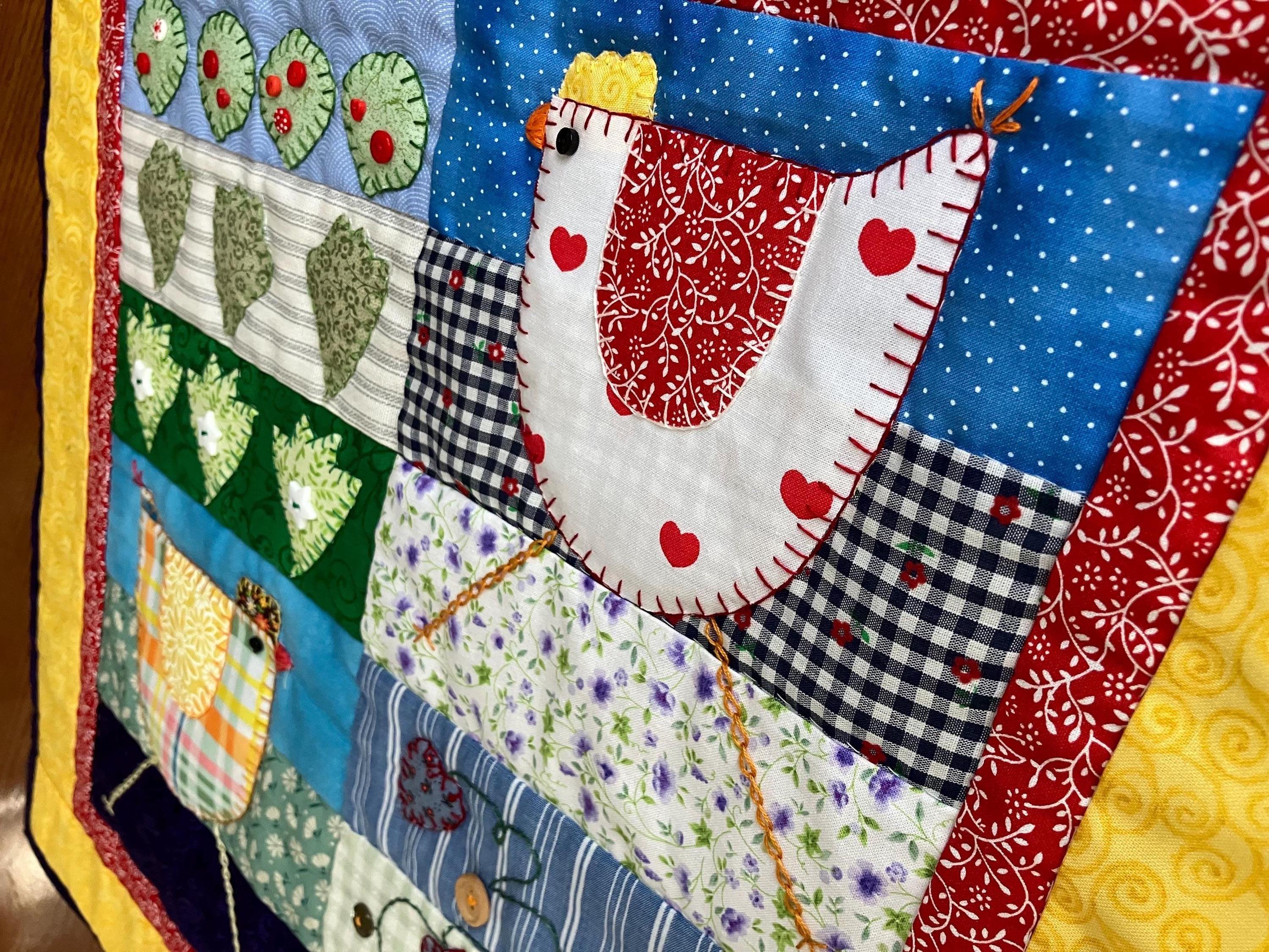 Hand Quilted Chicken Wall Hanging, Primitive Wall Quilt, Rustic ...