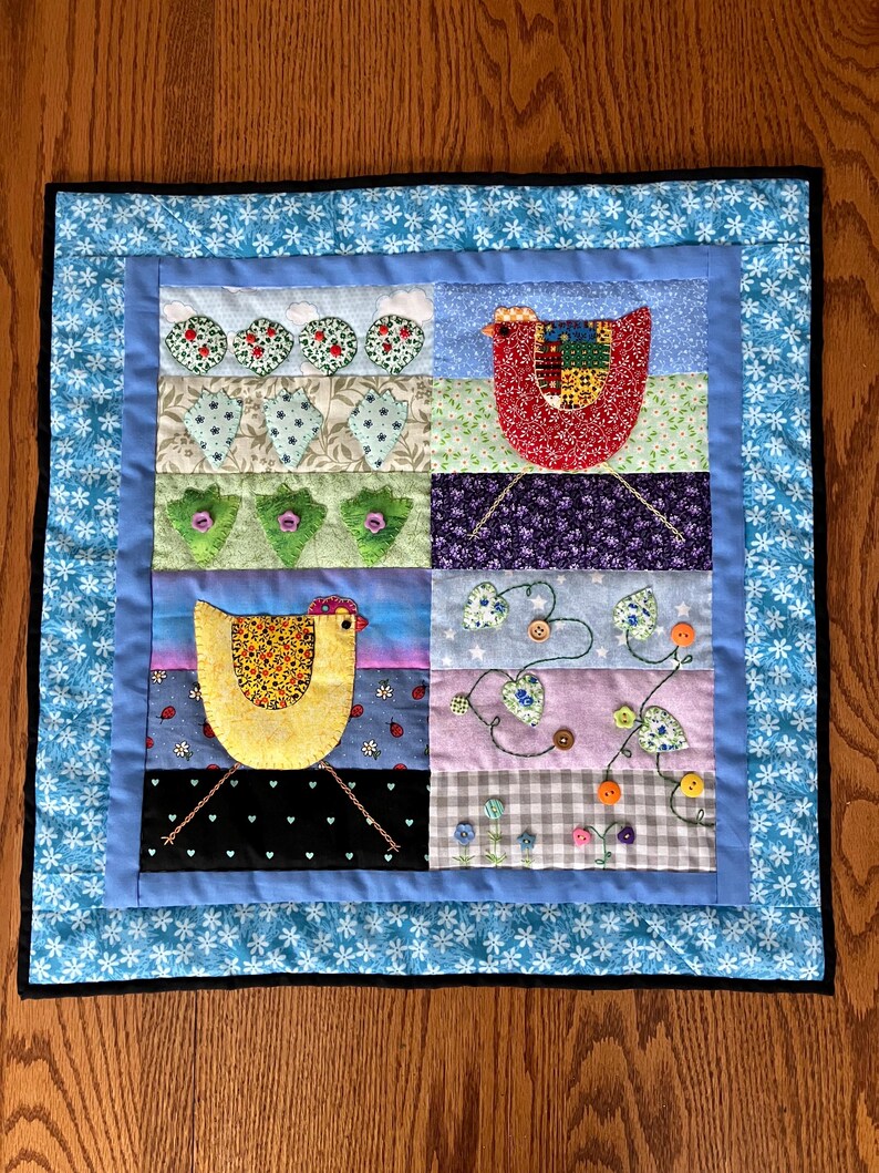 Hand Quilted Chicken Wall Hanging, Primitive Wall Quilt, Rustic ...