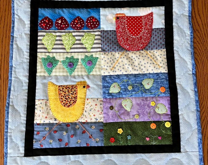 Hand Quilted Chicken Wall Hanging, Primitive Wall Quilt, Rustic ...