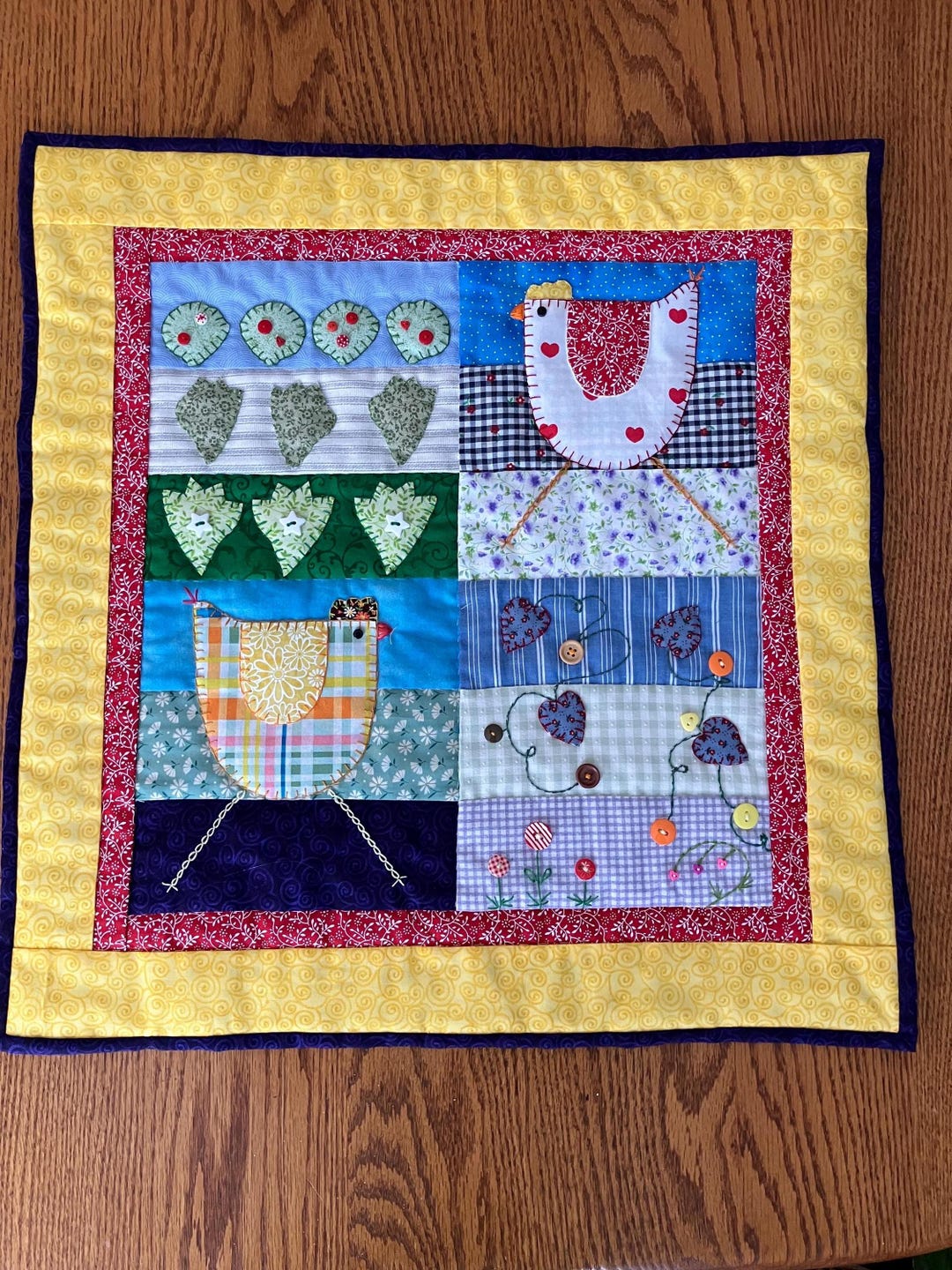 Hand Quilted Chicken Wall Hanging, Primitive Wall Quilt, Rustic ...