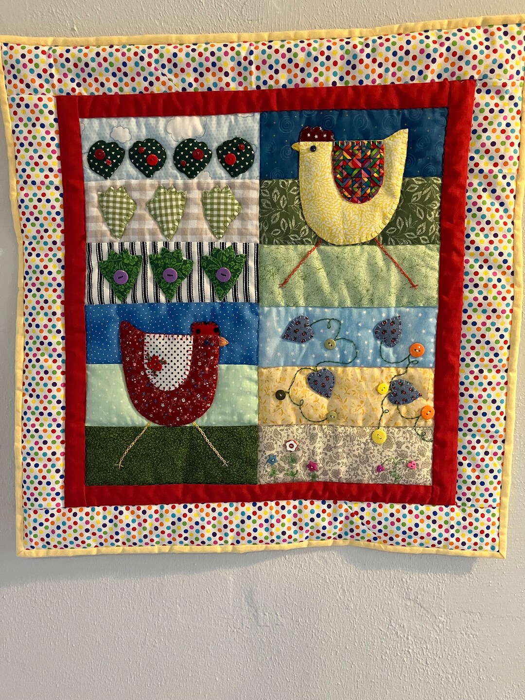 Hand Quilted Chicken Wall Hanging, Primitive Wall Quilt, Rustic ...