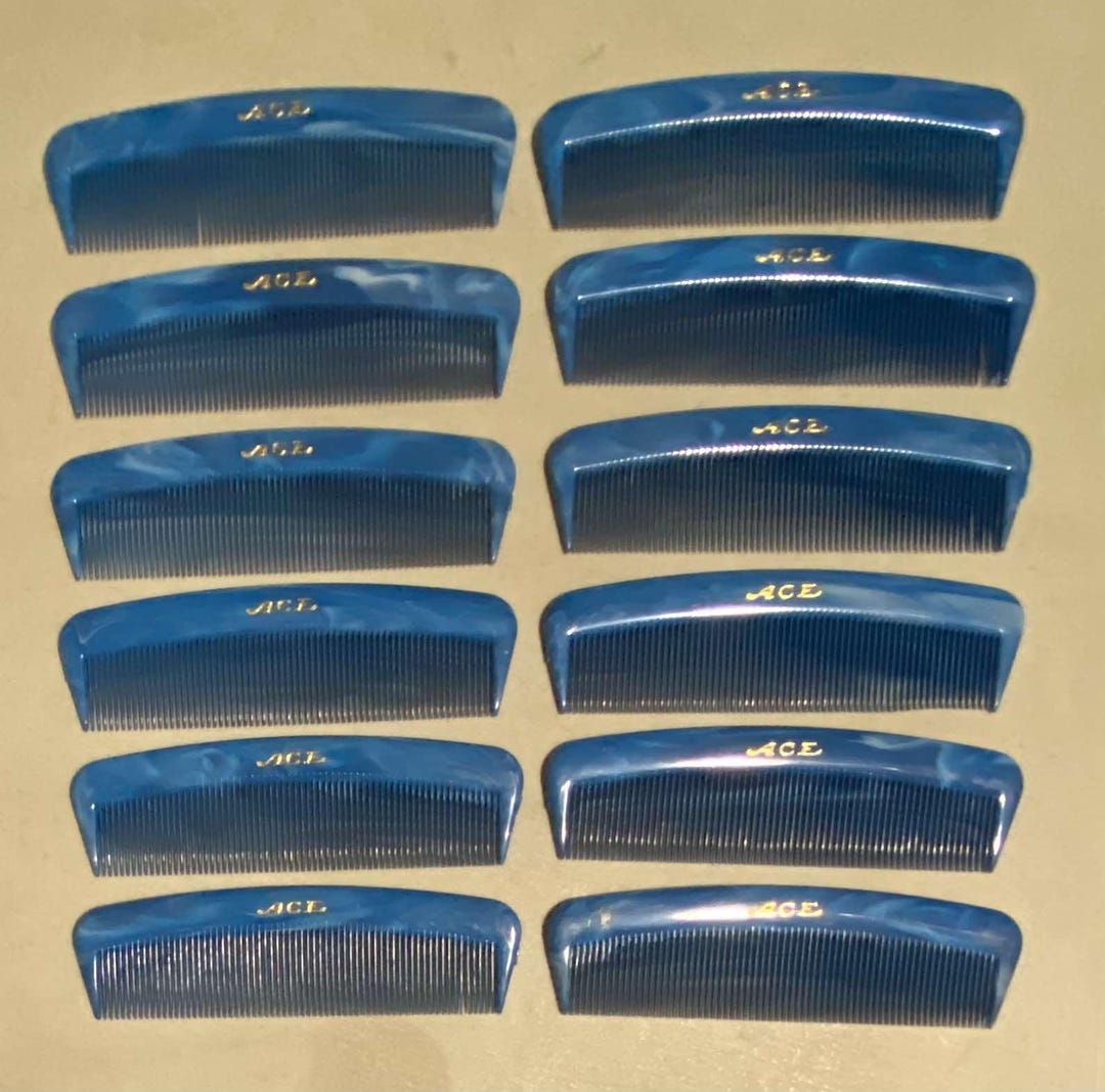 Vintage 1980s Goody Ace Set of 12 Blue Tortoiseshell 5" Combs - Unused ...