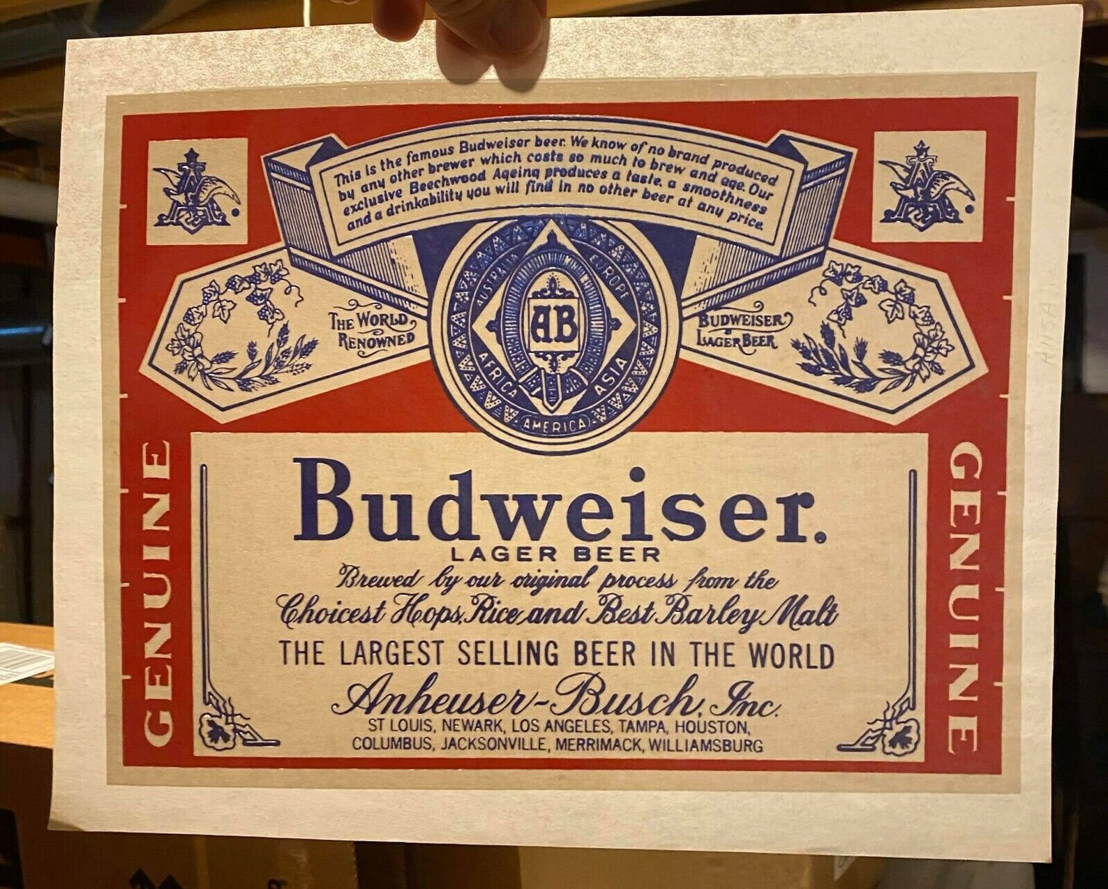 Vintage & Original 1970s Budweiser Beer Label T-shirt Transfer - Etsy