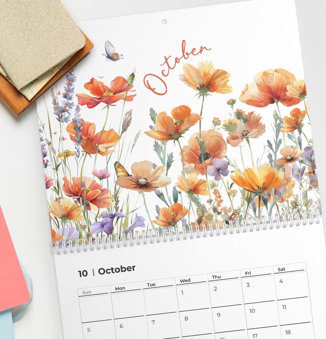 Wildflower Wall Calendar: Floral Calendar Watercolor Art, 12 Month ...