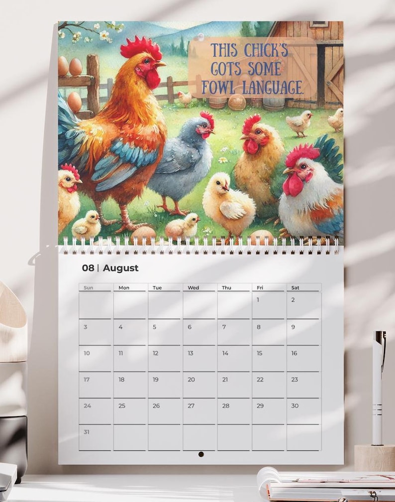 Chicken Pun Wall Calendar: Chicken Lover Gift, Funny Calendar, 12 Month ...