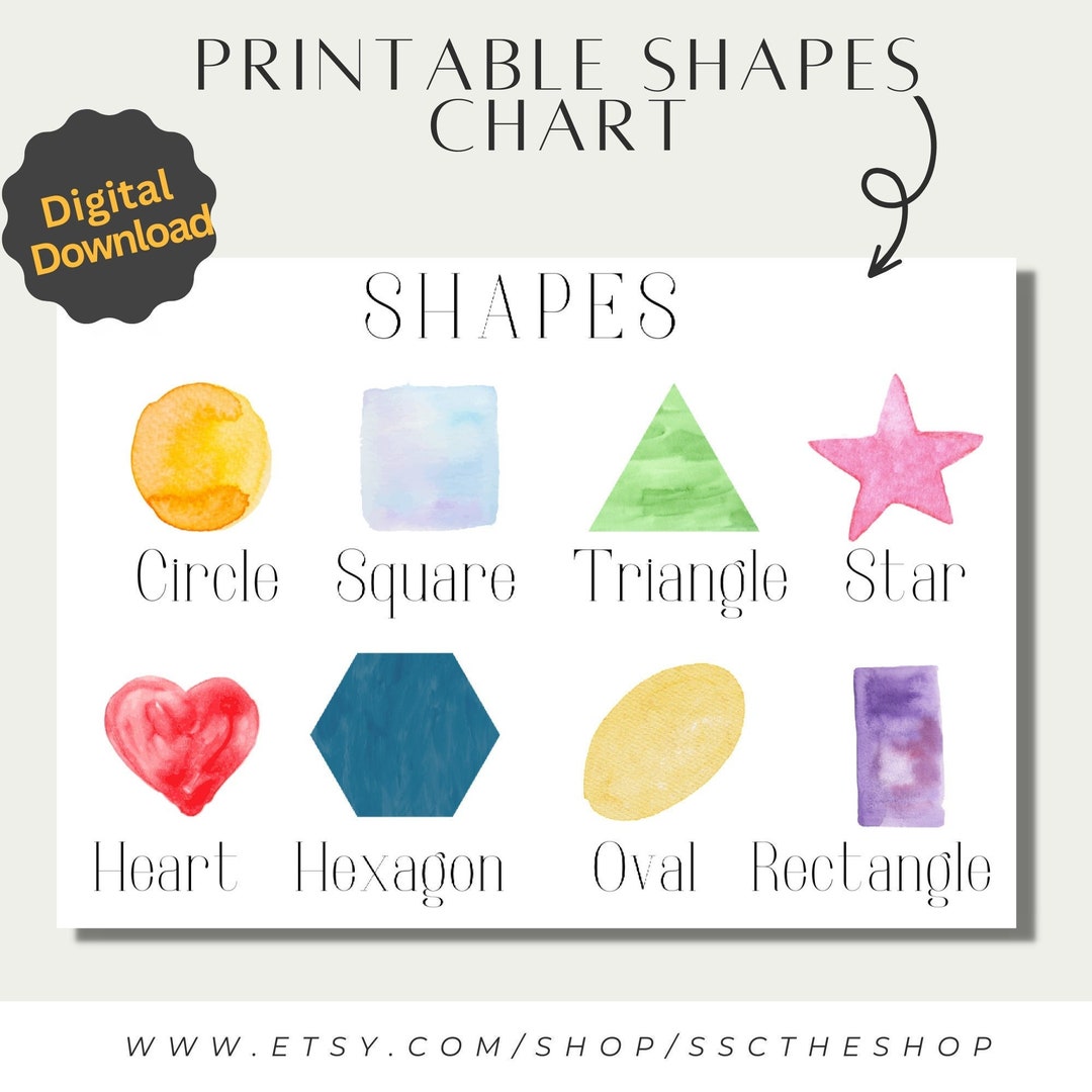 Printable Shapes Chart Watercolor Design - Etsy