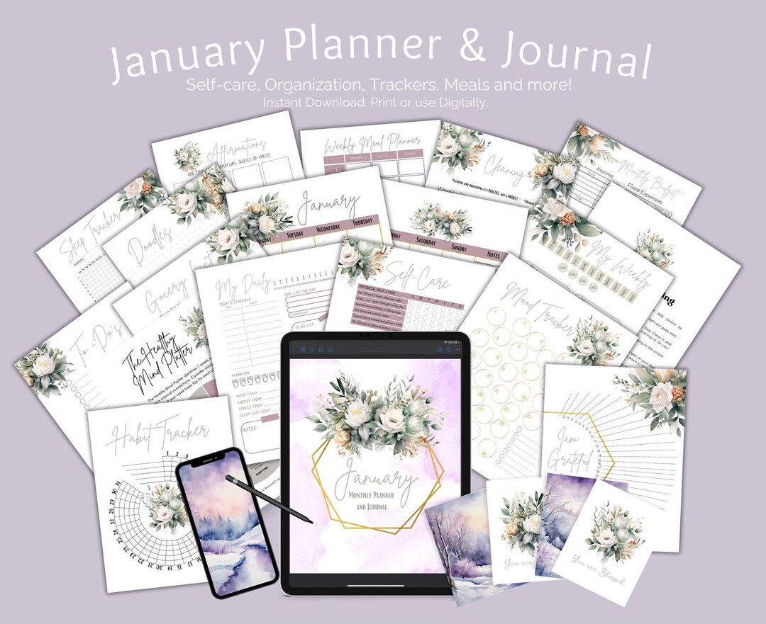 January Planner Journal Undated Calendar Digital Planner Printable ...