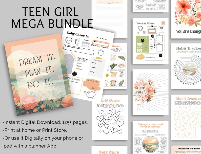 Teen Girls Daily Check in Journal Digital Planner Printable Planner ...