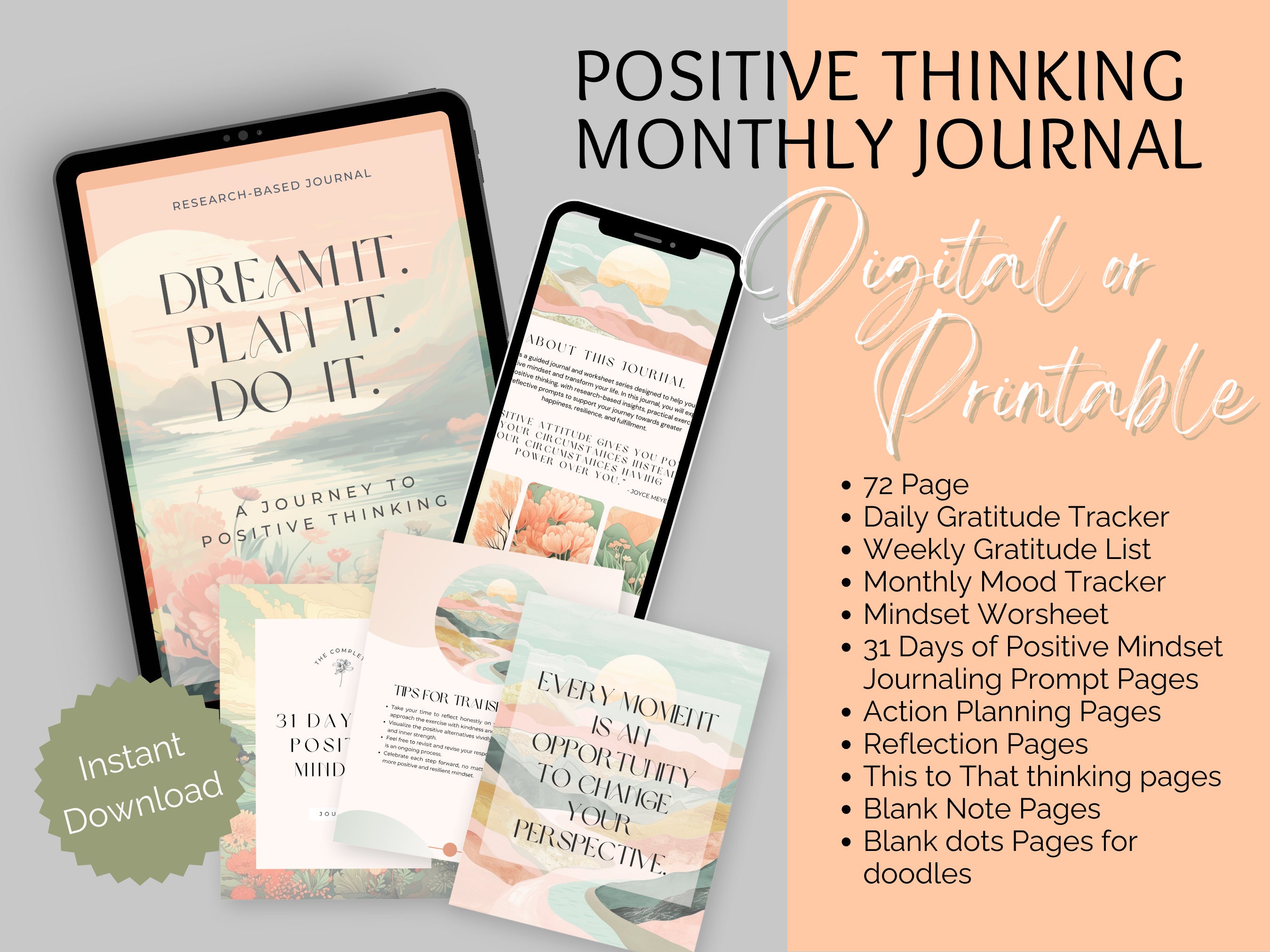 Mental Health Journal Digital Journal With Prompts Positive Thinking ...