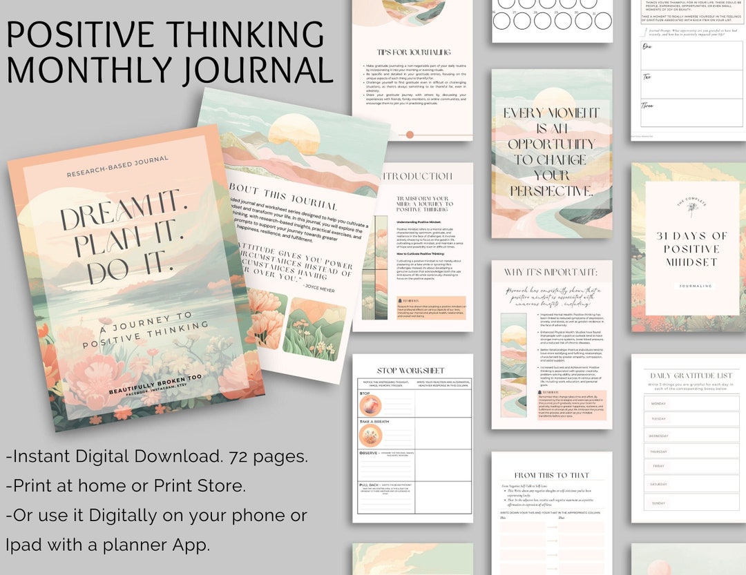 Mental Health Journal Digital Journal With Prompts Positive Thinking ...