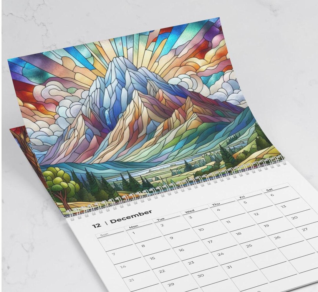 Stained Glass Nature Wall Calendar: Travel Art, Watercolor Art, 12 ...