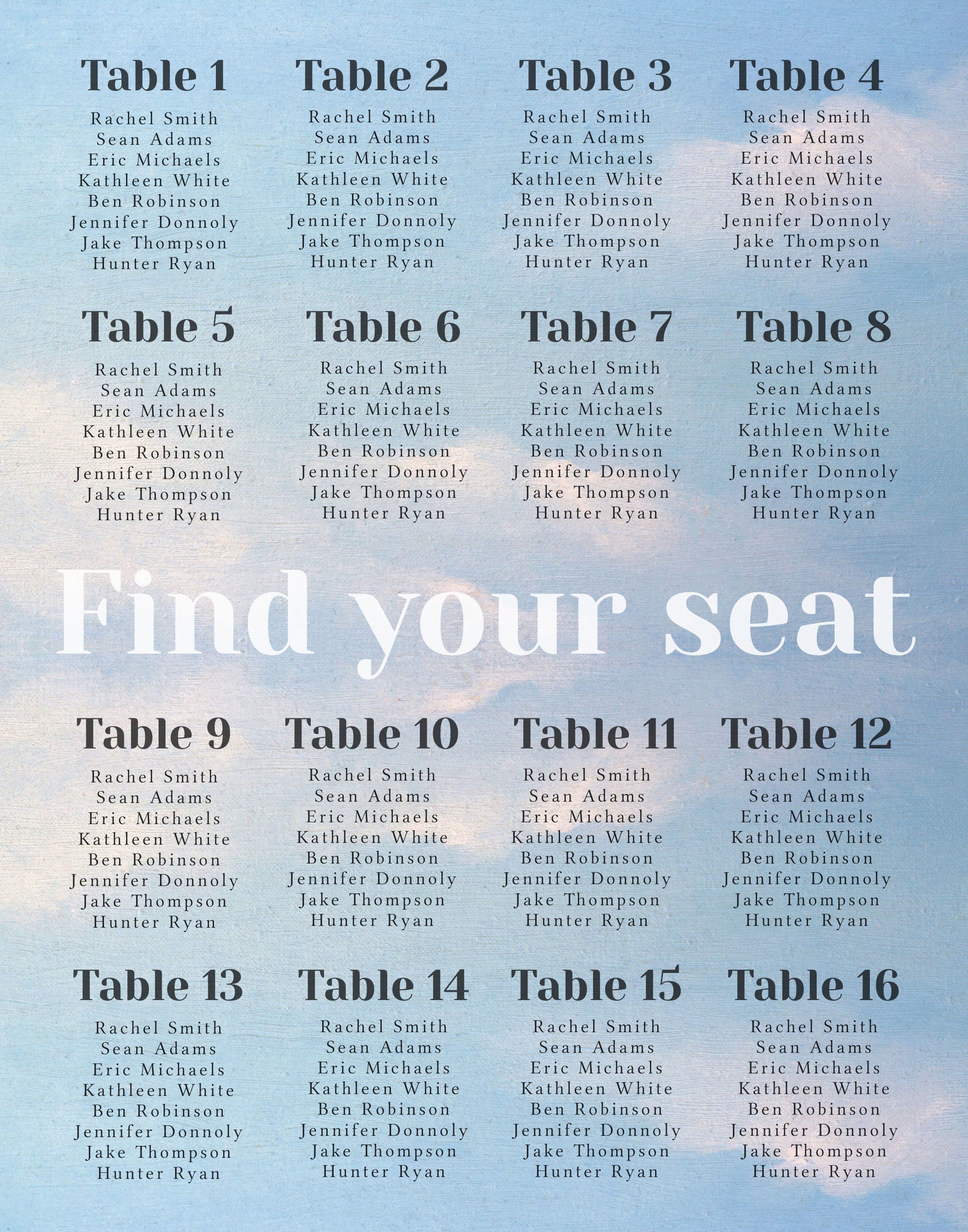 Cute Watercolor Seating Chart, Wedding Seating Chart Template, Hand ...