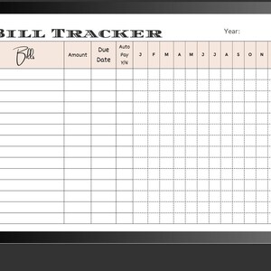 Outil de suivi des paiements de factures mensuels, thème noir et argent ...