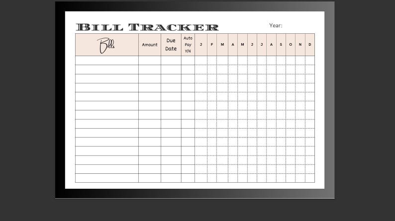 Outil de suivi des paiements de factures mensuels, thème noir et argent ...