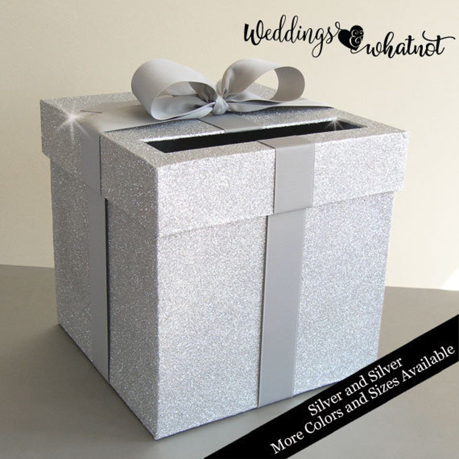 Silver Glittered and Silver Ribbon Wedding Card Box With Bow - Etsy