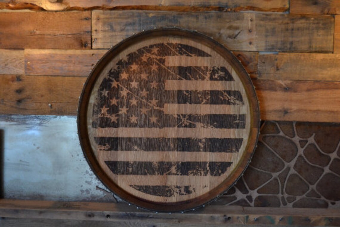 Personalized American Flag Reclaimed Wine Barrel Head/lazy Susan/clock ...