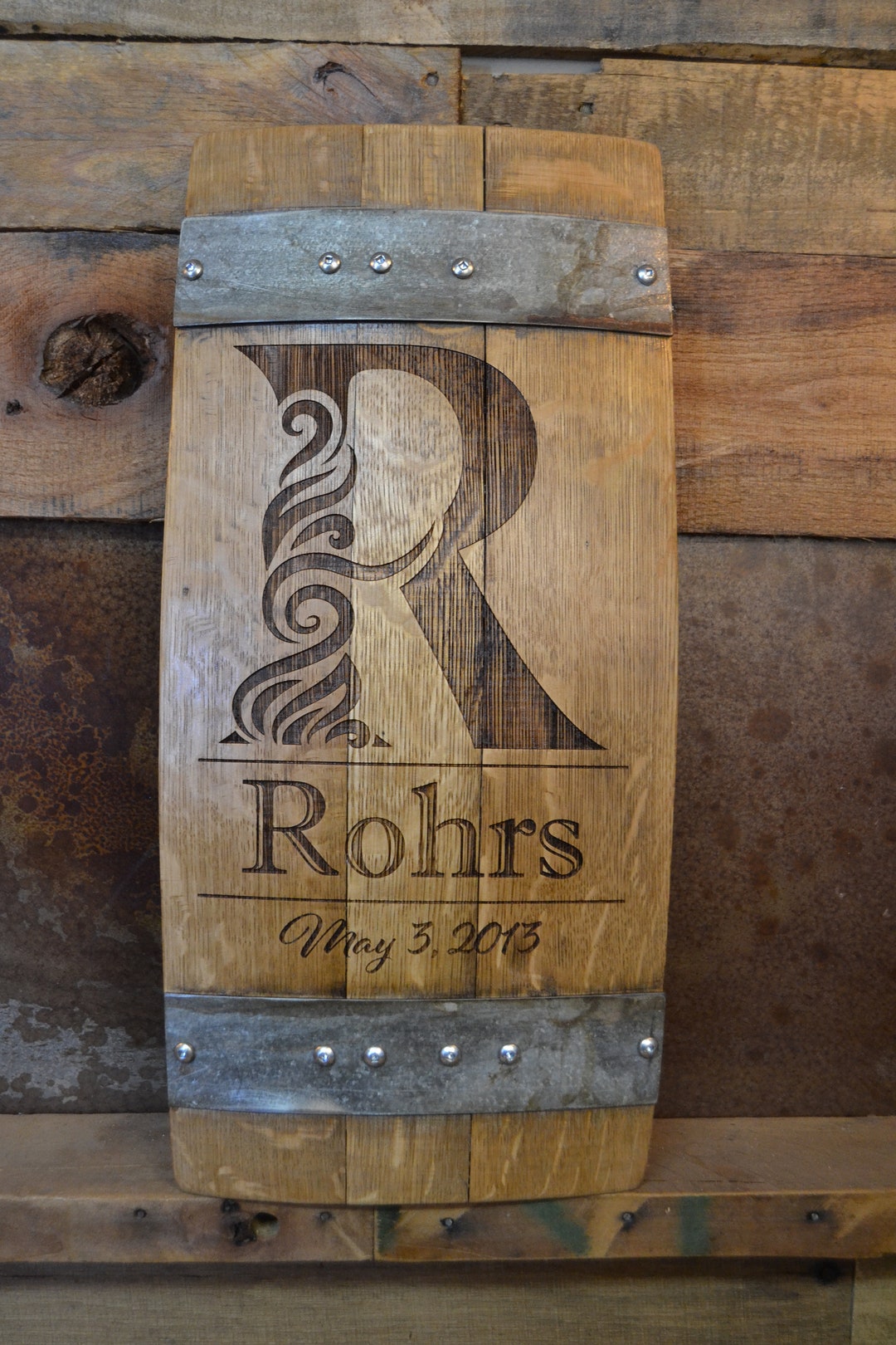 Custom Wine Barrel Stave Sign: Engraved Family Name Monogram - Etsy
