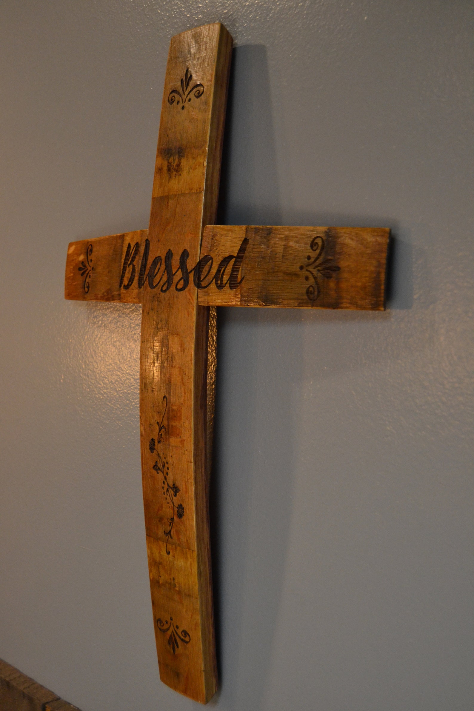 Personalized Wine Barrel Stave Cross: Laser Engraved Wood Wall Decor - Etsy