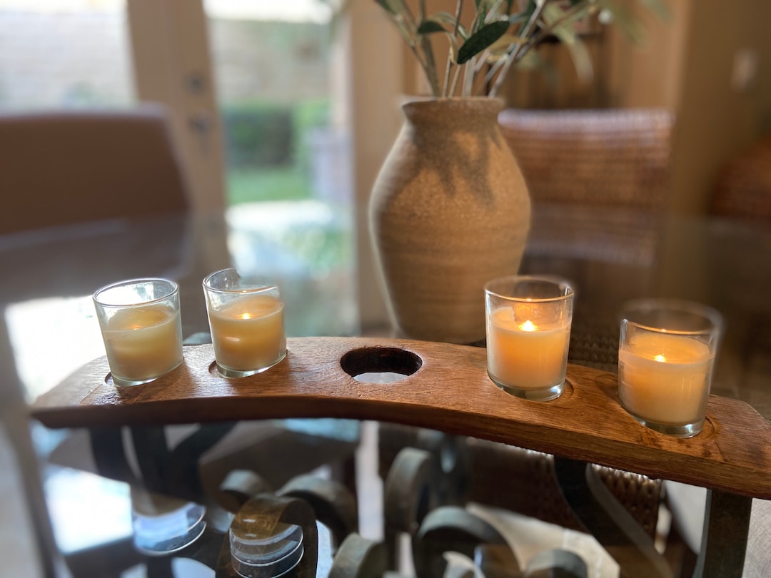 Wine Barrel Stave Candle Holder, Wood Votive Candle Holder, Wooden ...