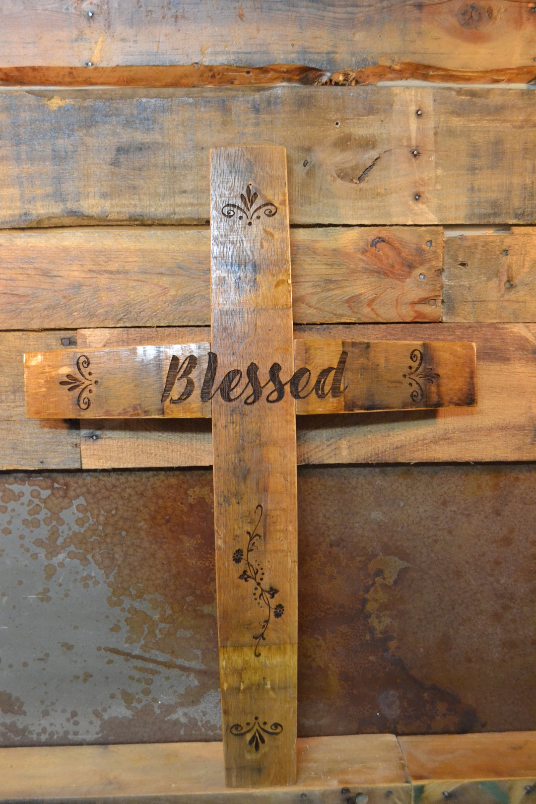 Personalized Wine Barrel Stave Cross: Laser Engraved Wood Wall Decor - Etsy