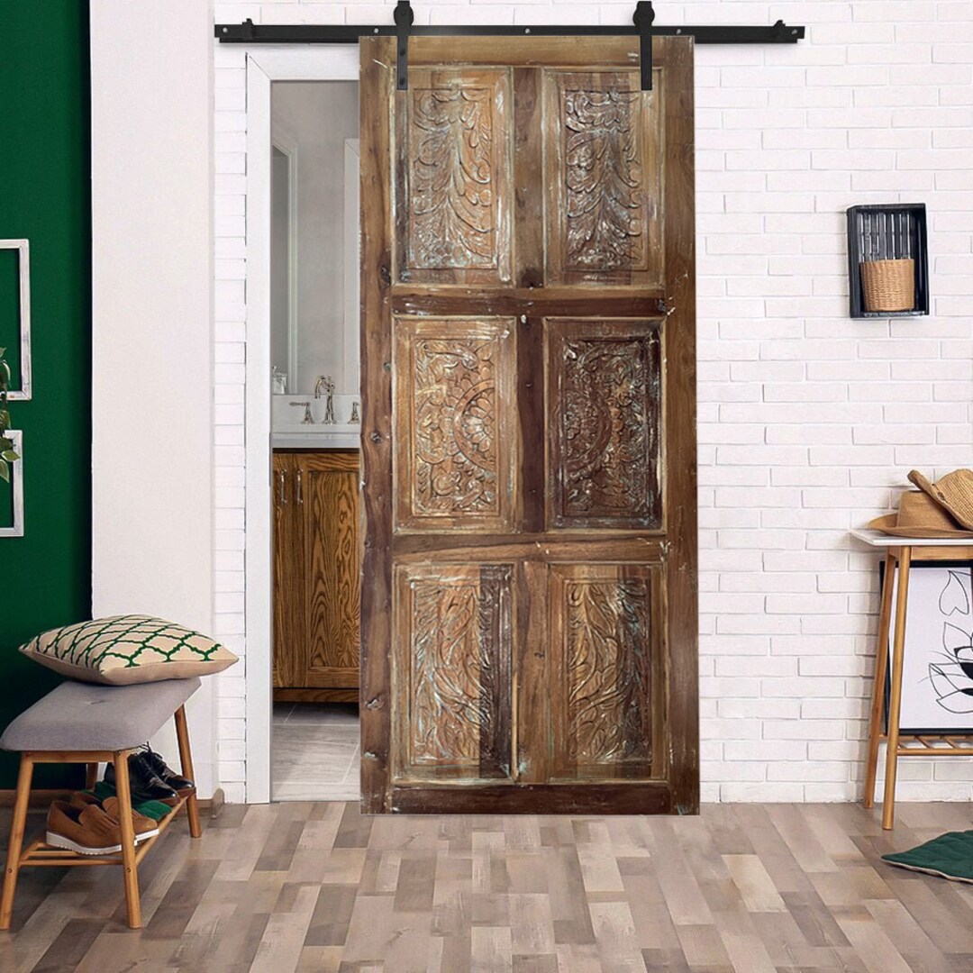 Hand Carved Barn Doors, Vintage Style Sliding Door Panel, Custom Size ...