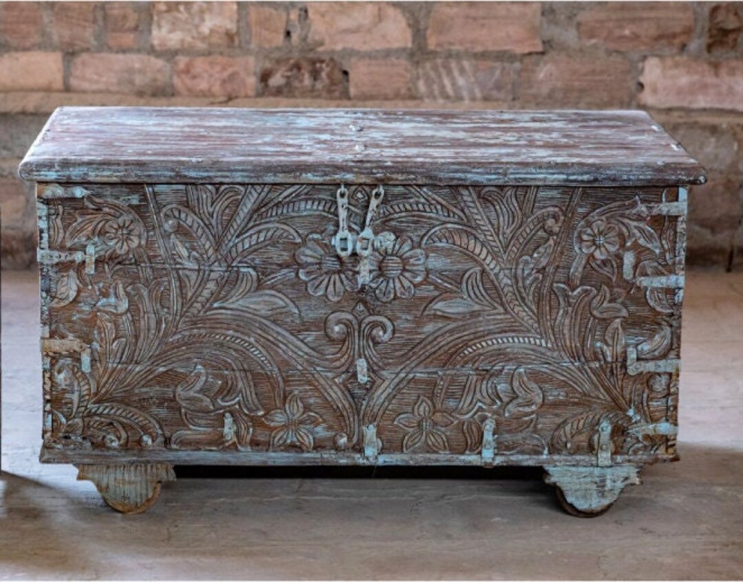 Vintage Hand Crafted Indian Pitara Trunk Chest, Coffee Table ...