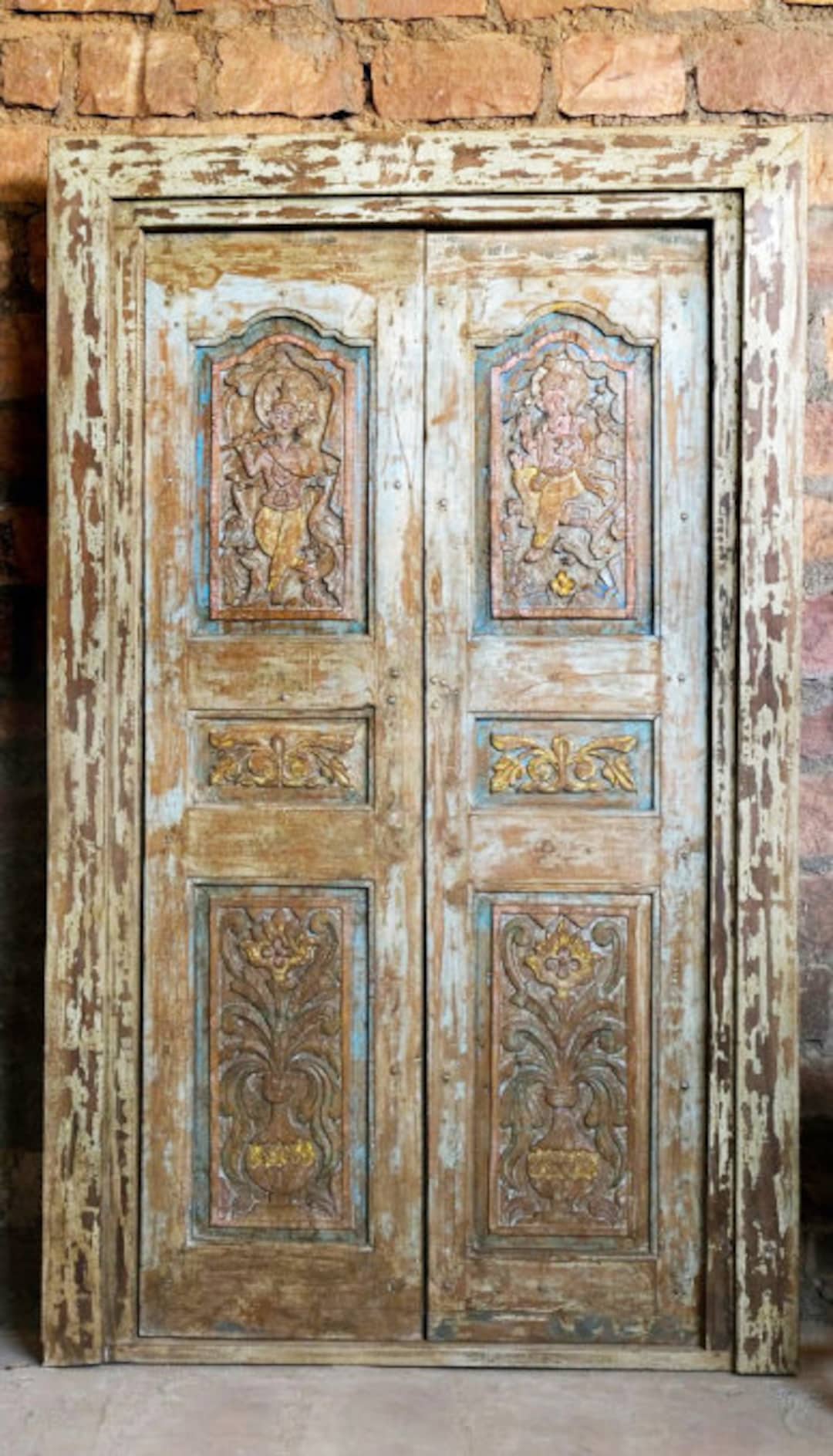 Antique Indian Door, Carved Ganesha Door With Frame, Garden Door ...