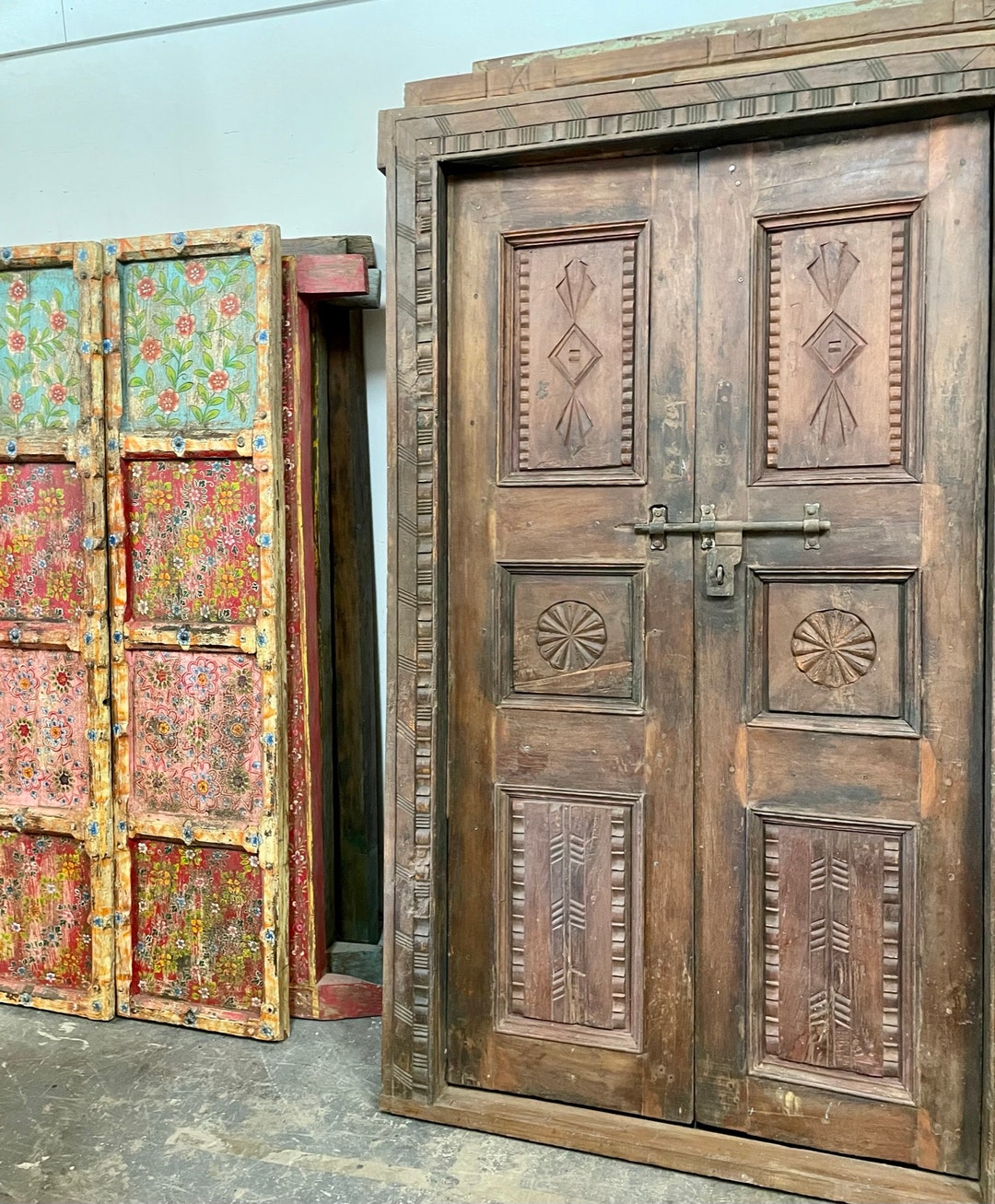 Solid Teak Wood Handcrafted Antique Doors, Carved Vintage Door, Rustic ...