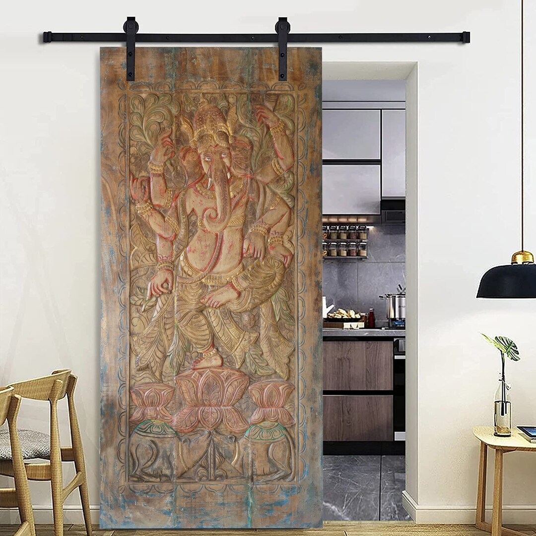 Ganesha Carved Indian Door, Sliding Barn Door, Vintage Wood Custom Door ...