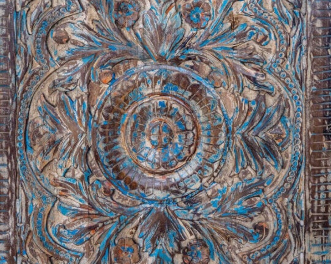 Blue Haveli Lotus Sliding Barn Door, Decorative Door, Artistic ...