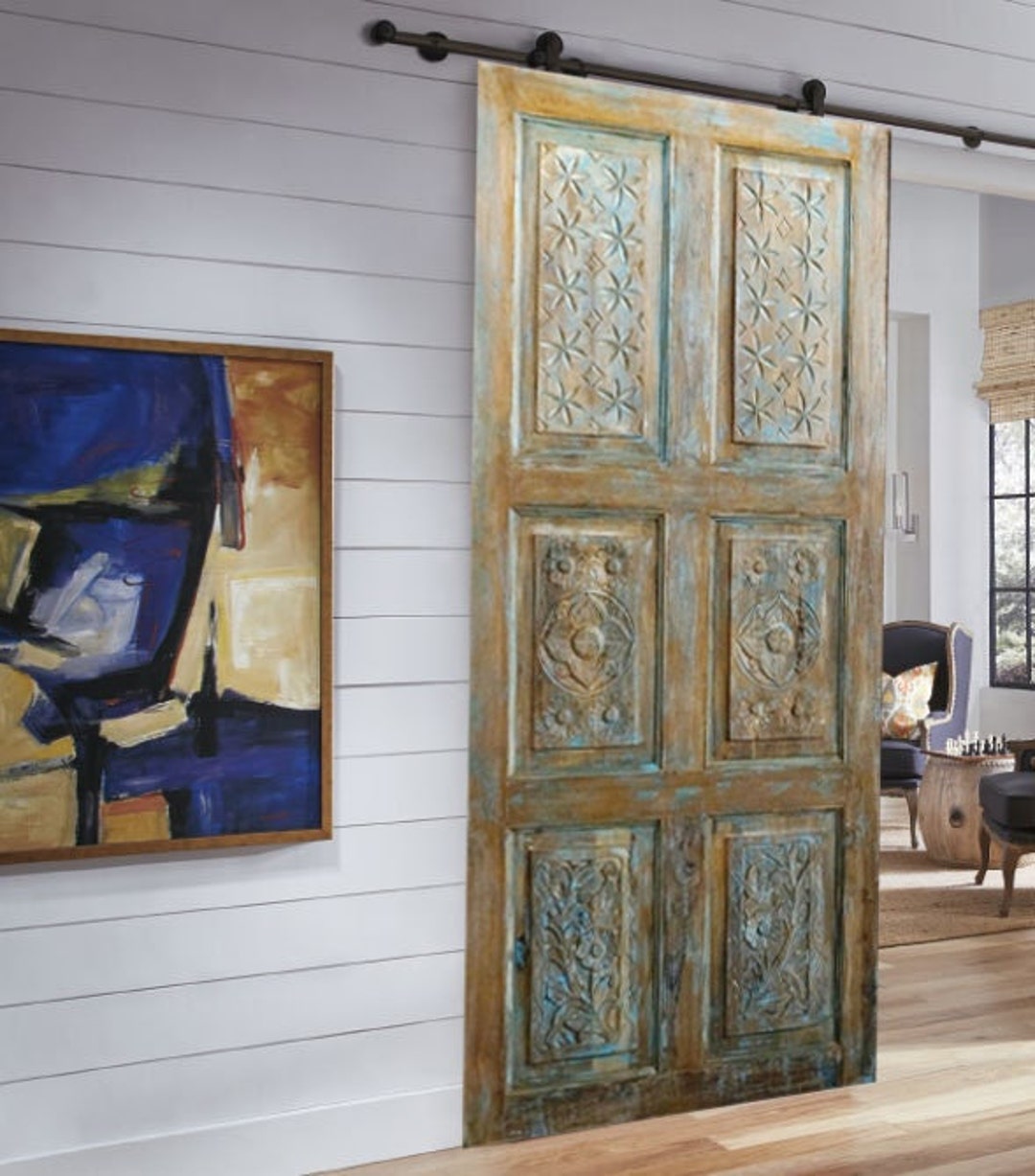 Vintage Ornate Door Blue Twilight Stars Carved Doors Indian - Etsy
