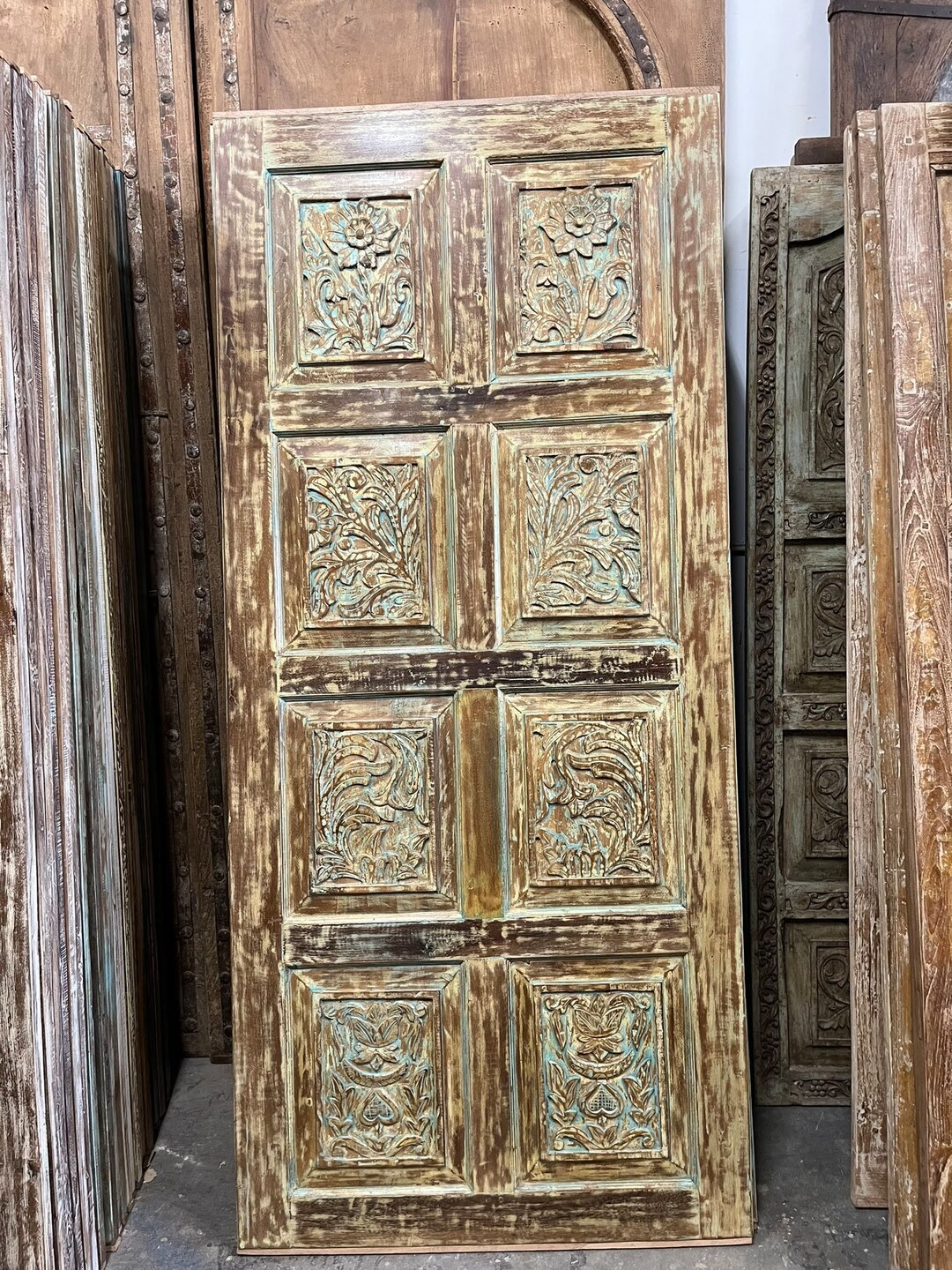 Organic Carved Wood Door, Green Hues Bedroom Door, Natures Harmony ...