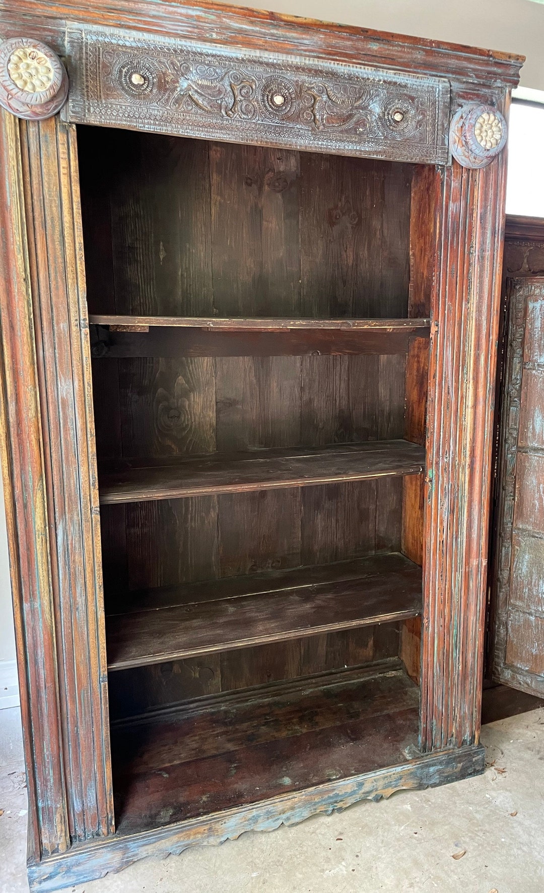 Vintage Open Bookcase, Midcentury Shell Inlay Bookcase, Rustic ...