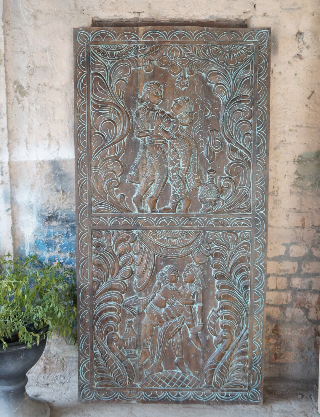 Antique Indian Kama Sutra Carved Door, Artisan-crafted Door Inspired by ...