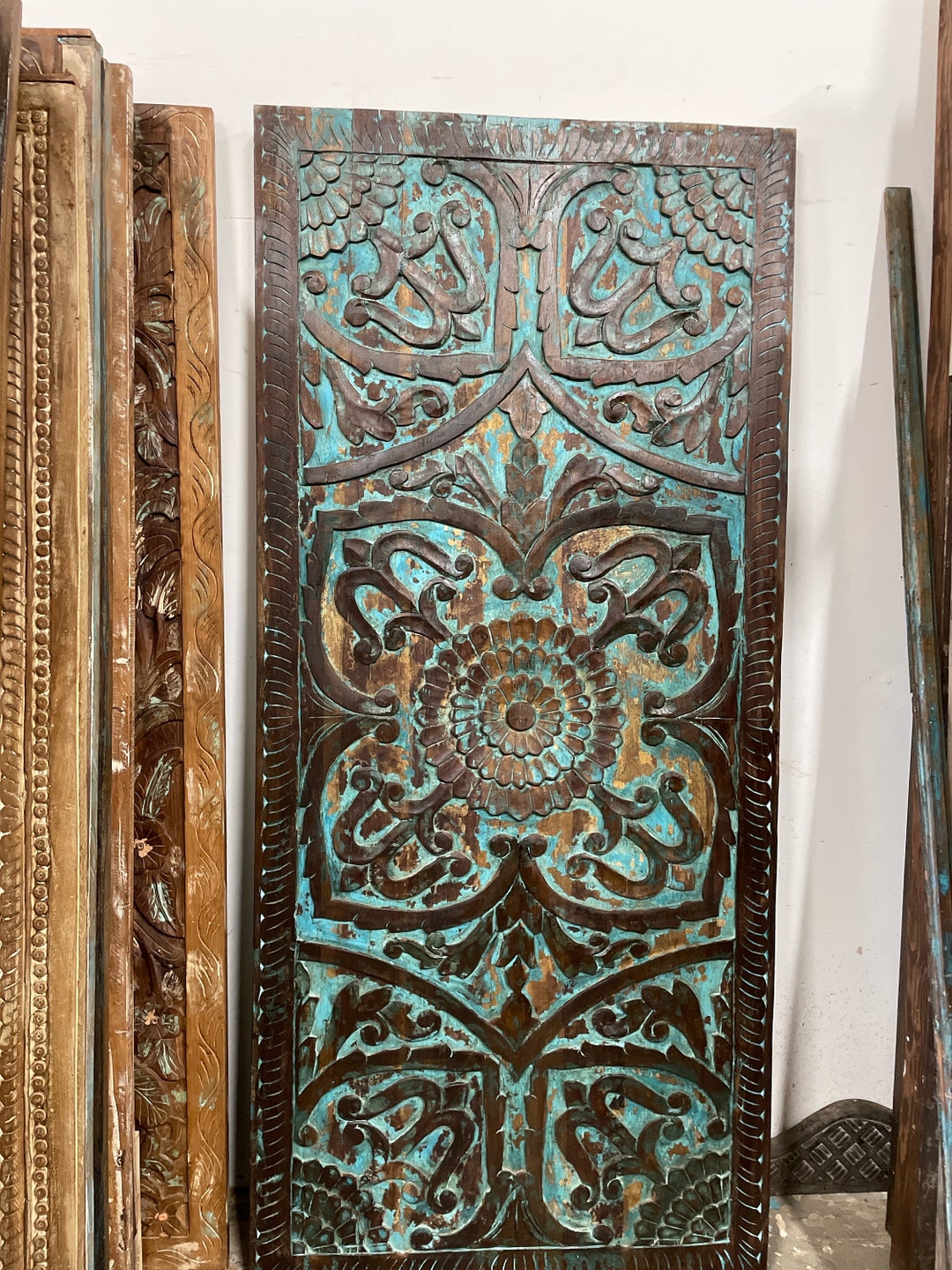 Blackened Carved Door Panel Lotus Sliding Door Statement - Etsy