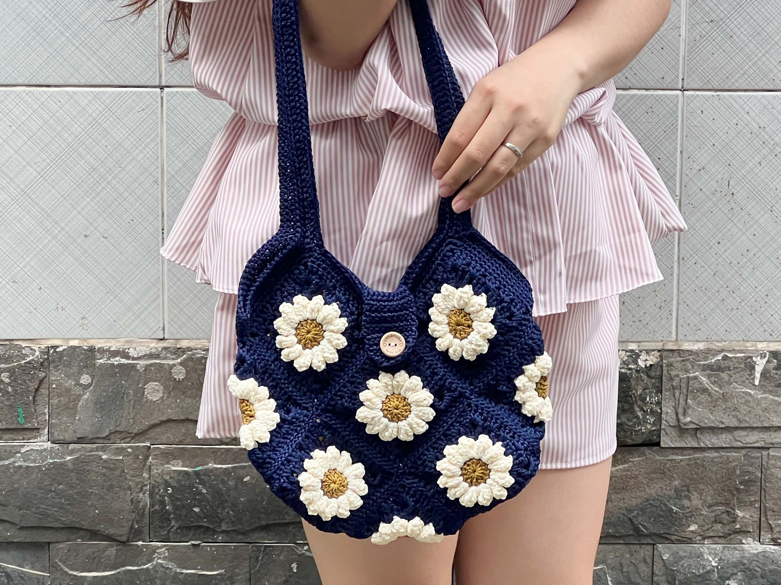 Wool Crochet Bag Sunflower Hand-finished, Stylish Storage for Kids and ...