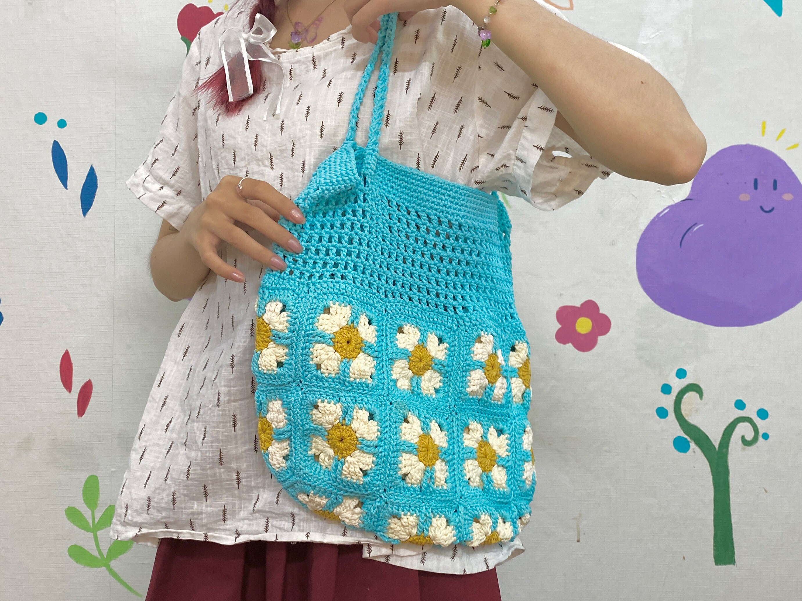 Wool Crochet Bag Big Sunflower Hand-finished, Stylish Storage for Kids ...