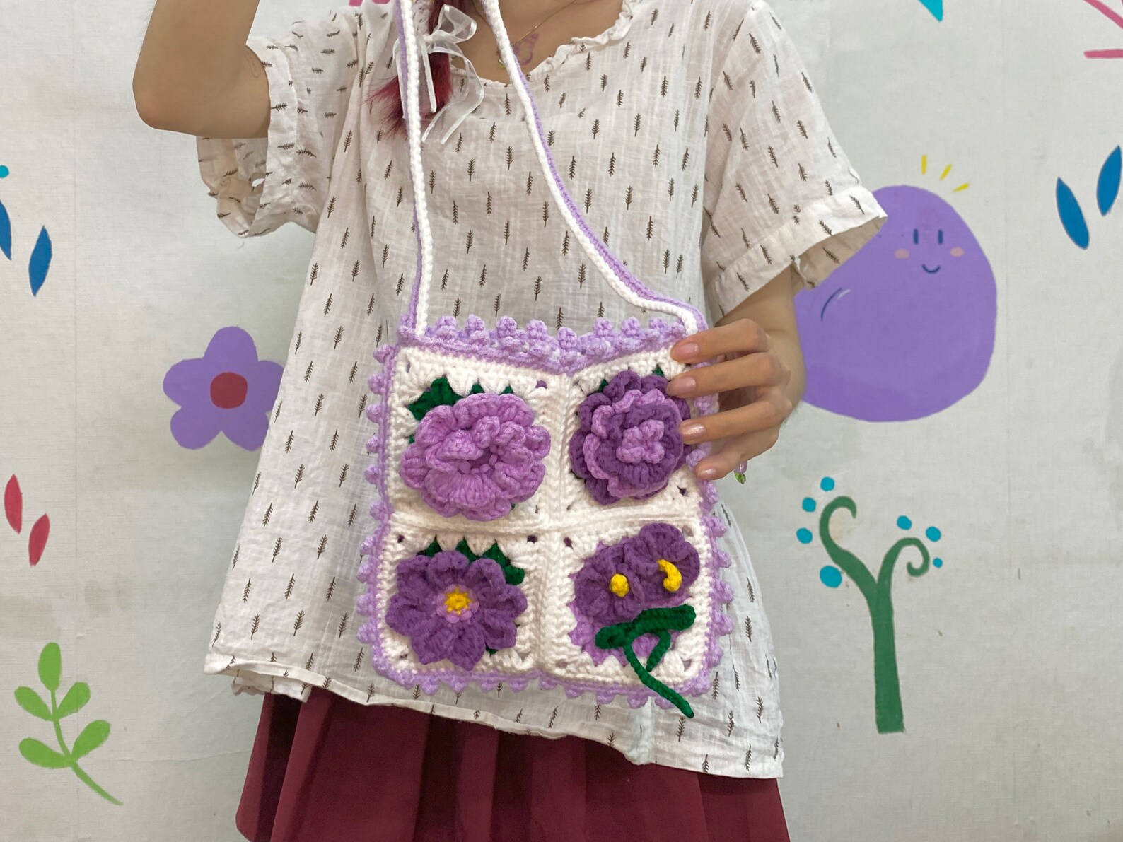 Wool Crochet Bag Mixed 4- Hand-finished, Stylish Storage for Kids and ...
