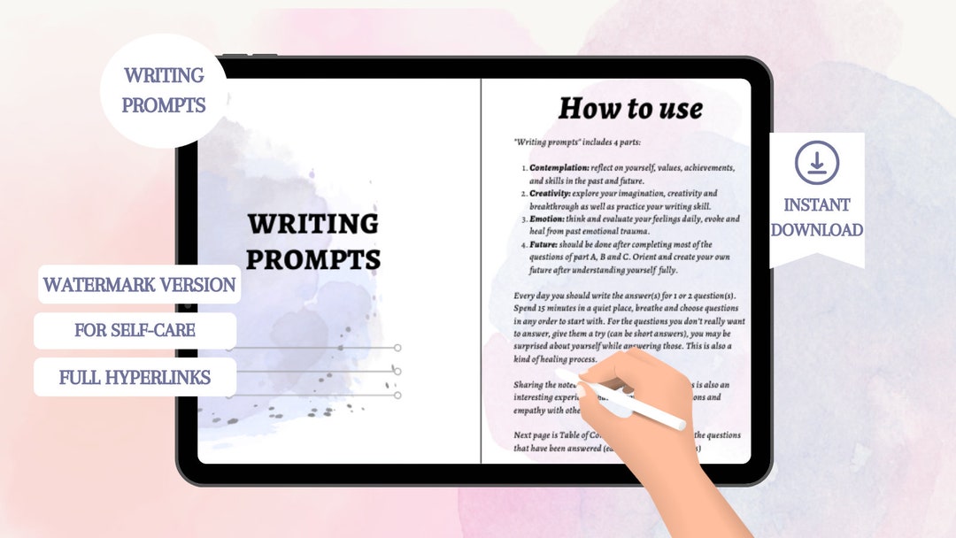 Watercolor Writing Prompt for Your Journey, Workbook Printable, Book ...