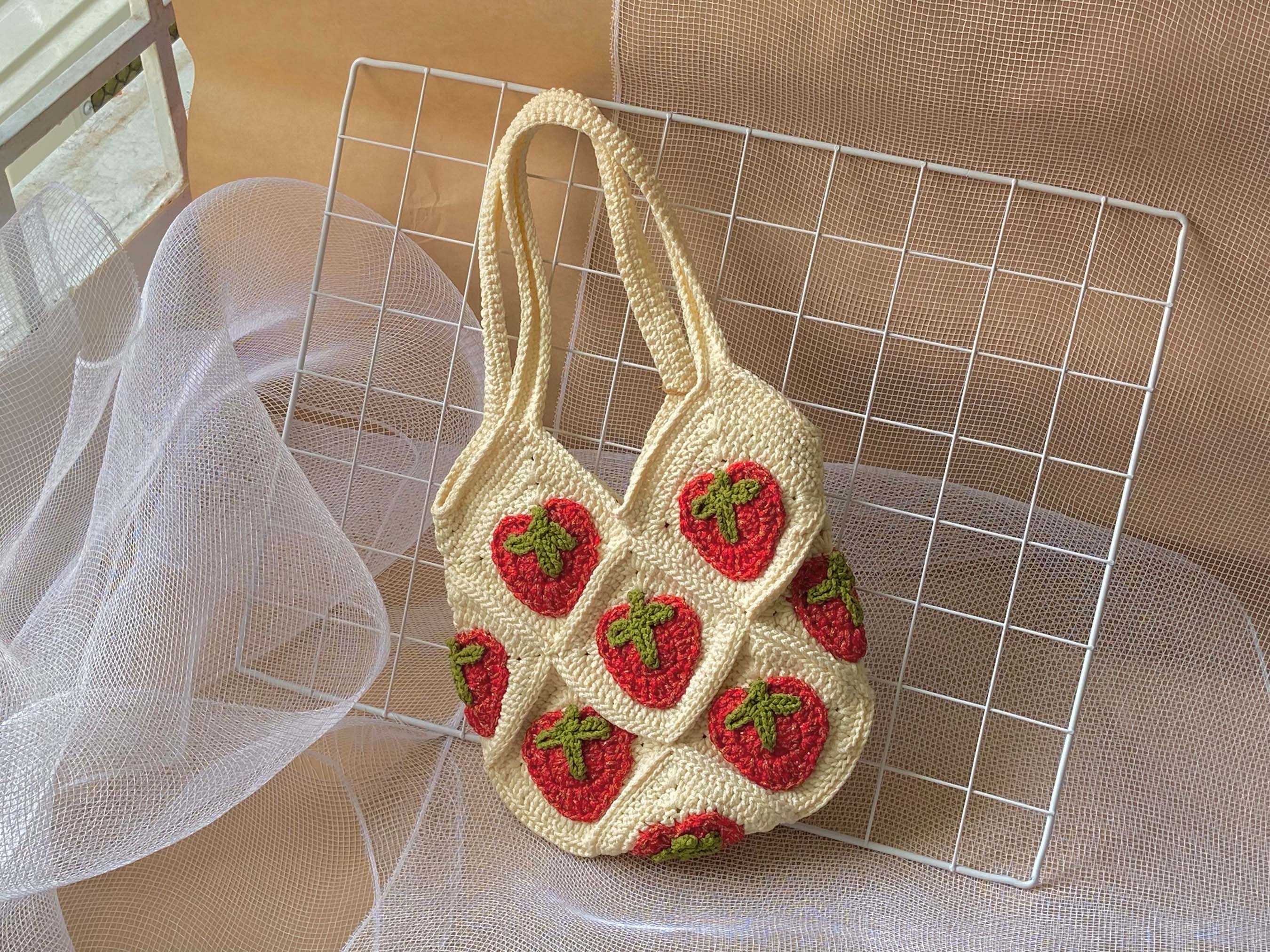 Wool Crochet Bag Strawberrys- Hand-finished, Stylish Storage for Kids ...