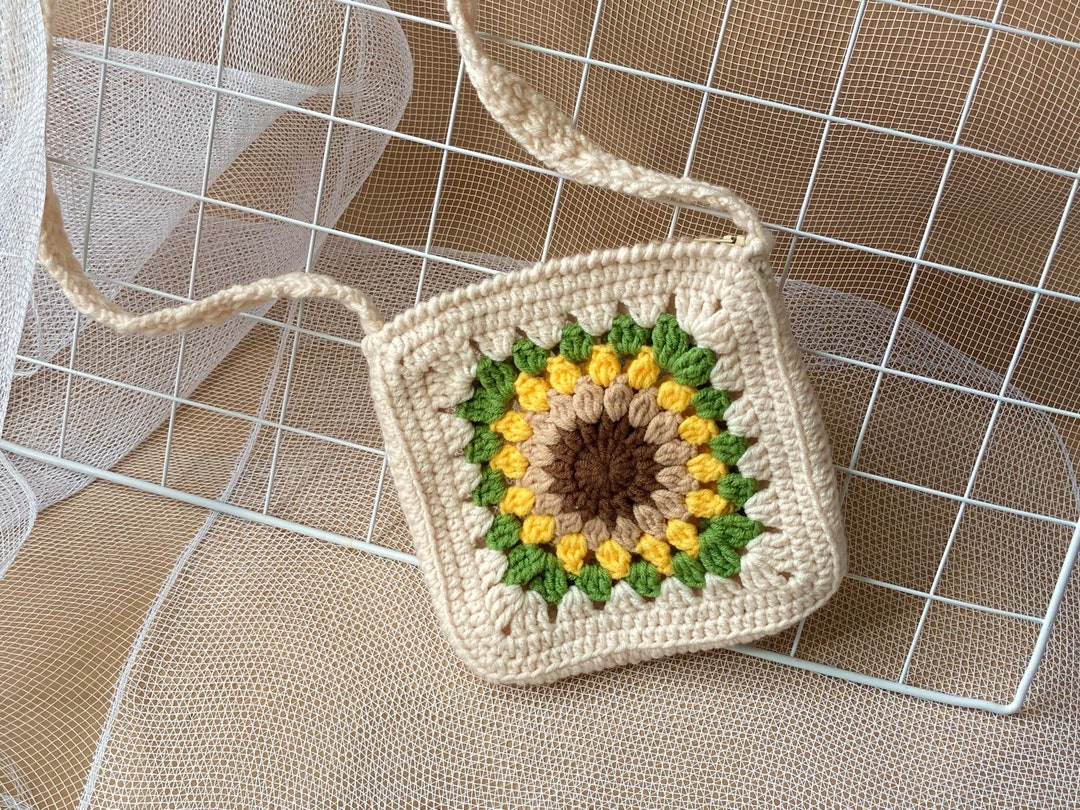 Wool Crochet Bag Small Sunflower - Hand-finished, Stylish Storage for ...
